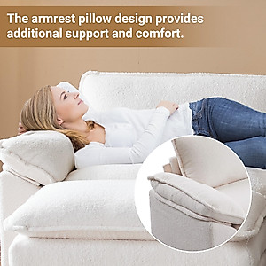 VINGLI 87" Convertible Sectional Sofa,L-Shaped Deep Seat Sofa Couch for Living Room,Modern 2-Seat Loveseat Sofa with Ottoman for Small Space(White,Faux Sherpa, 87")