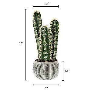 Pure Garden Potted Cactus Fake Plant - 22-inch Artificial Hedge Cactus Succulent in Clay Fiber Pot with Realistic Spikes for Home or Office Decor