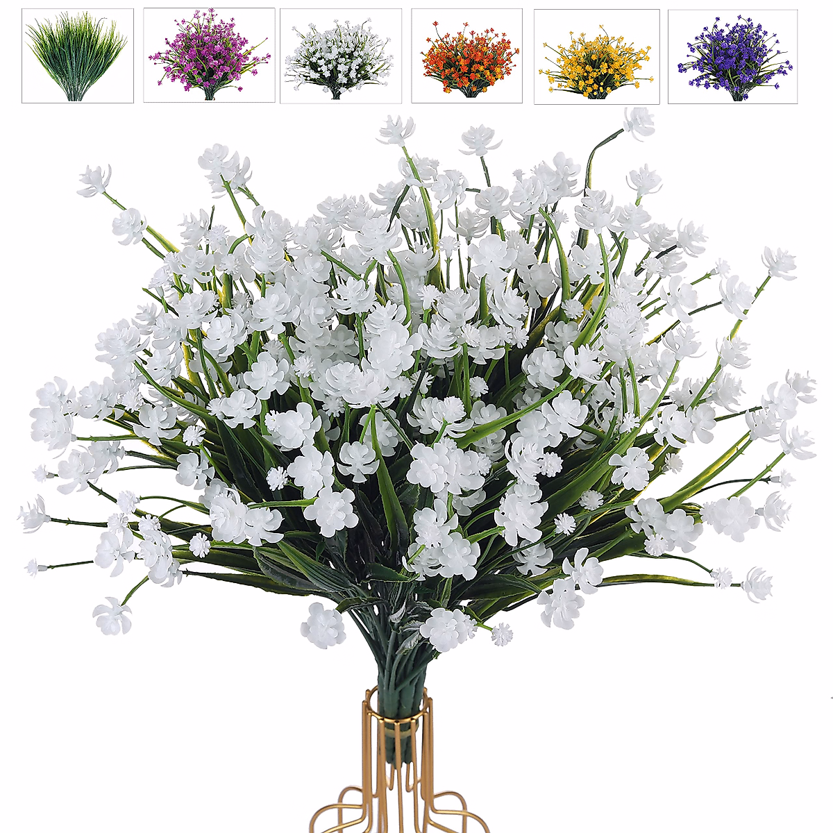 LXAFGP 8 Bundles Artificial Flowers Fake Greenery Outdoor UV Resistant Plants Faux Plastic Plants for Outdoor Shrubs Indoor Home Window Garden Wedding Porch Box Hanging Plants Decor (White)