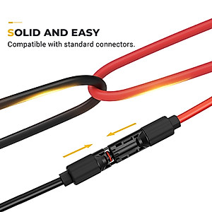 BougeRV 20 Feet 8AWG Solar Extension Cable with Female and Male Connector with Extra Free Pair of Connectors Solar Panel Adaptor Kit Tool (20FT Red + 20FT Black)