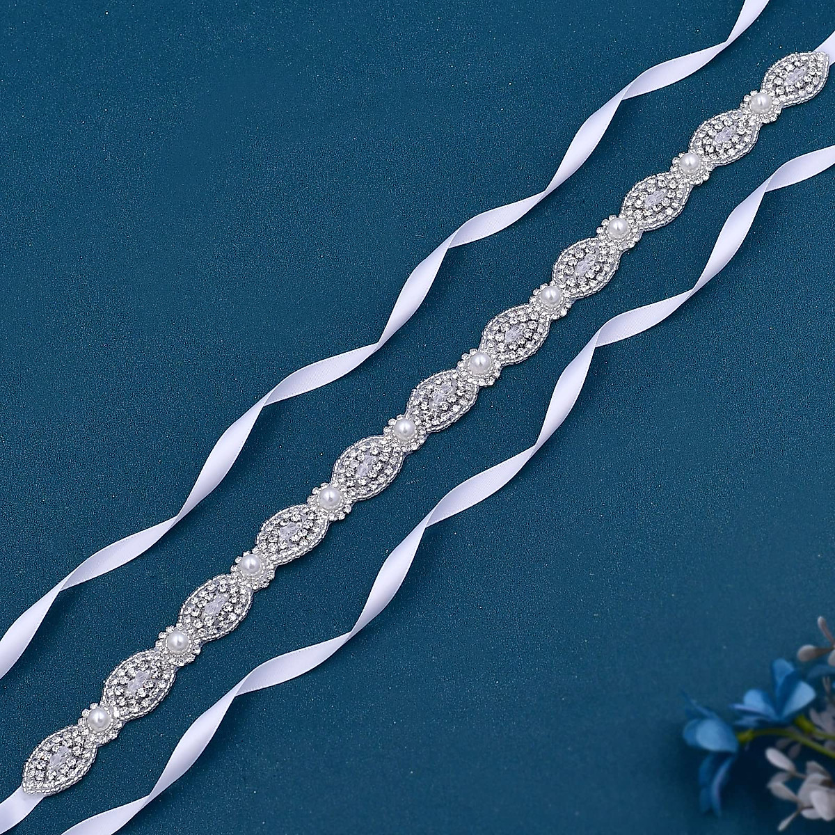 azaleas Bridal Belt with Rhinestones Wedding Dress Belt Pearl Headband Bride Bridesmaids Sash(S435)