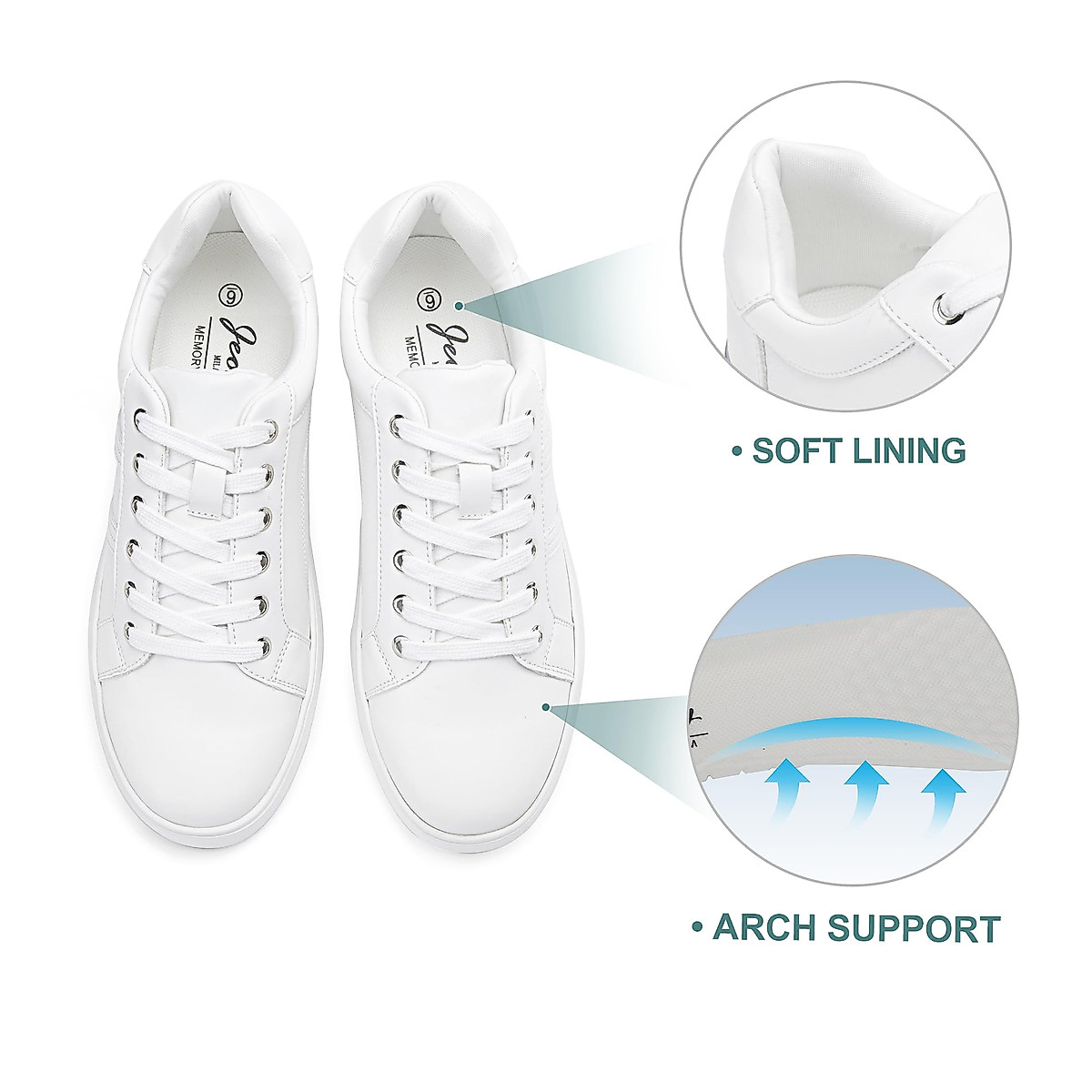 Jeossy Women's 8011 Fashion Sneakers, Lace-up Casual Dress Sneaker, White, Size 8 US-Tennis Walking Dress Shoes for Lady(DJY8011 White 08)