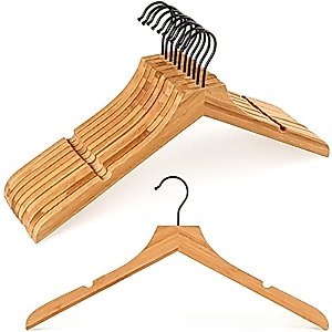 TOPIA HANGER Bamboo Wooden Hangers, Clothes Hangers with Rotatable Black Hook and Smooth Cut Nothces, Set of 12 Durable and Slim Wood Hangers for Coats, Suits, Jackets, Sweaters, Dresses - CTS03