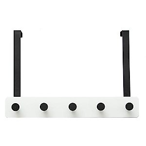 Mufansen Over The Door Hook Hanger,Bamboo Wood Coat Door Rack,Door Organizer for Hat Robe Clothes Towel (Wood, 5 Hook) (White)