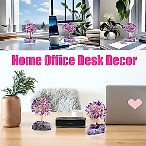 QINJIEJIE Amethyst Crystal Tree Crystals Healing Stones Reiki Natural Crystals Base Copper Wire Tree Life Spiritual Meditation Energy Room Office Desk Decor Purple Gifts for Women Men