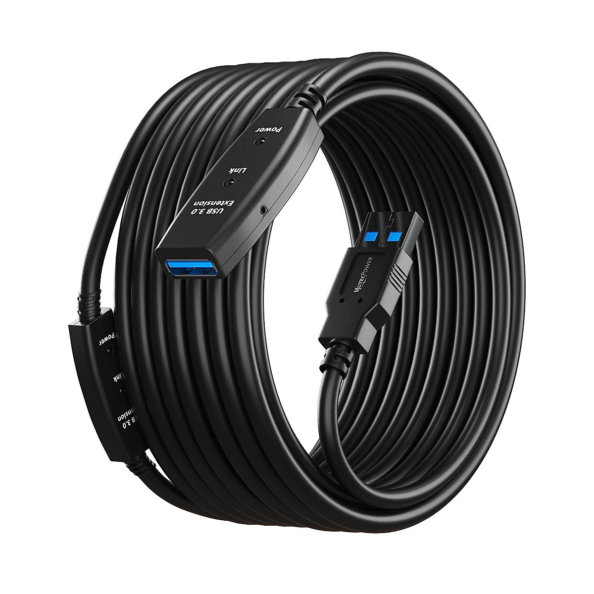 MutecPower 50 Feet Active USB Extension Cable 3.0 Male to Female with 2 Extension chipsets Signal Booster - Active Extension/Repeater Cord 15 Meters / 50 Feet (AC Power Supply Included)