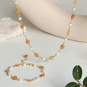 DAUMIER Tourmaline Rubellite Charm Bracelet for Women Natural Freshwater Pearl Hand Chain 8inch Adjustable Good Luck Jewelry Birthday Gift for Her