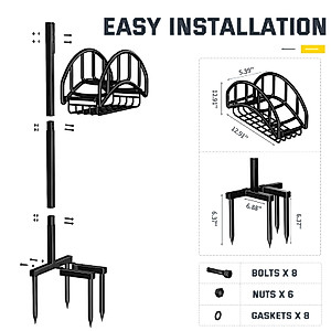 Kesfitt Garden Hose Holder,Detachable Water Hose Holders Freestanding with Tool Storage Basket,4 Spikes Heavy Duty Metal Hose Stand Hanger,Garden Hose Storage Rack for Outside Lawn Yard