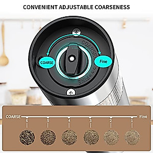 CIRCLE JOY Electric Salt and Pepper Grinder Set Stainless Steel Spice Grinder Automatic Pepper Mills with Easy-to-Carry Dual Charging Station, Brush, White Led Light, and Adjustable Coarseness