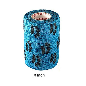 Vet Wrap Wrap Tape (Blue with Paw Prints) (2 Pack) (3 Inch x 15 feet) Self Adhesive Adherent Adhering Cohesive Flex Self Stick Bandage Grip Roll Dog Cat Pet Horse