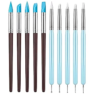 Clatoon 10Pcs Silicone Clay Sculpting Tool, Modeling Dotting Tool & Pottery Craft use for DIY Handicraft, Silicone Brush, Sculpture Pottery, Nail Art