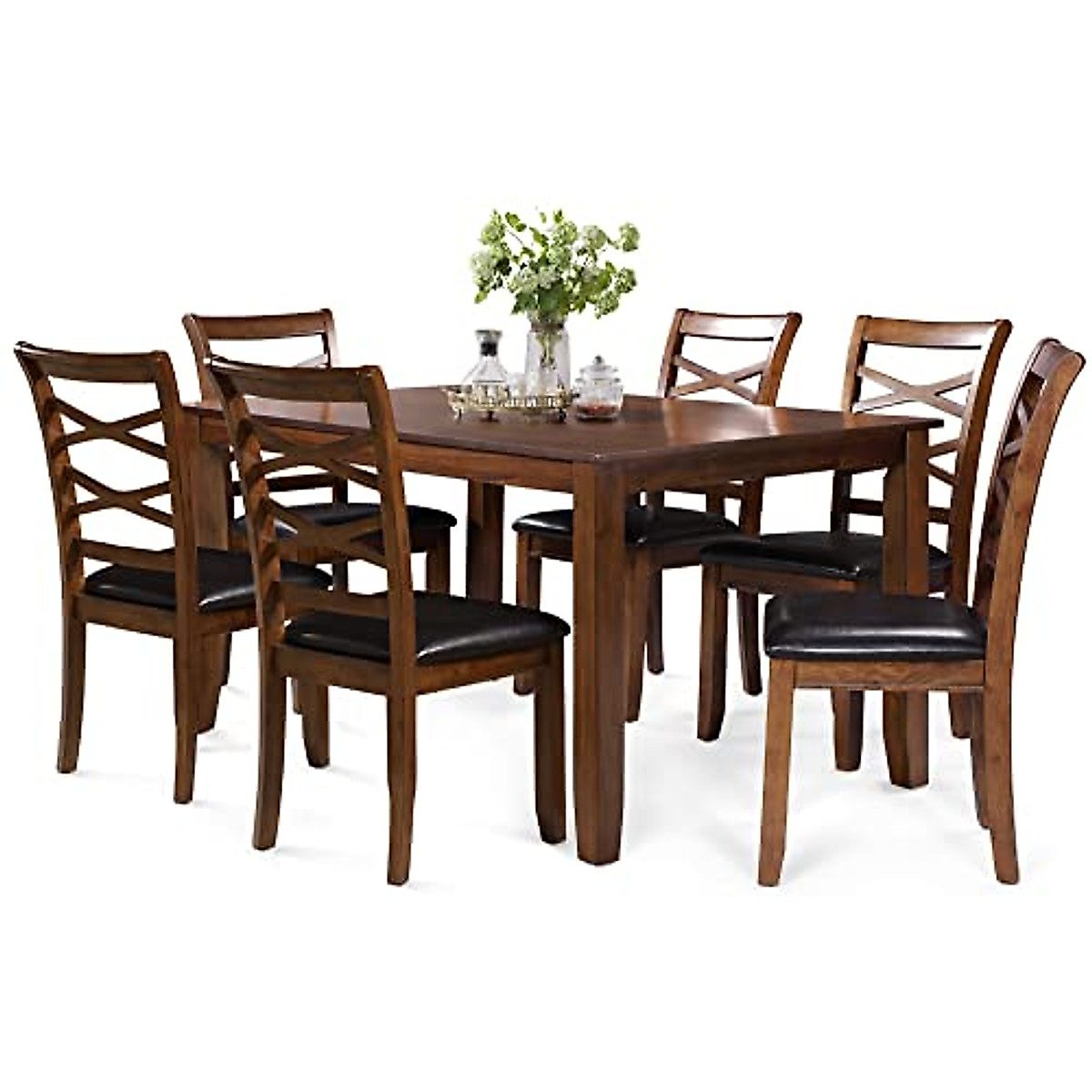 Dining Table Set for 6, Kitchen & Dining Room Sets, Rubber Solid Wood, 60''L × 36" W