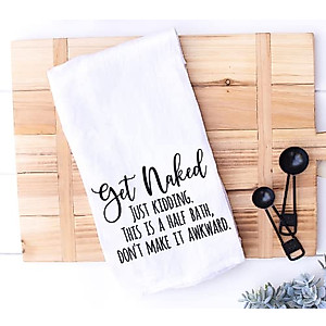 Handmade Funny Kitchen Towel - Get Naked - 100% Cotton Funny Hand Towel for Bathroom - 28x28 Inch Perfect for Housewarming-Christmas-Mothers’ Day-Birthday Gift