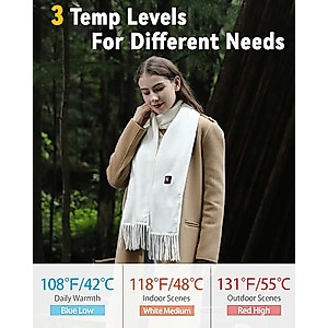 Heated Scarf for Women Men Rechargeable Christmas Birthday Gifts Ideas Unique Electric Sister Wife Best Friend Friendship Mom Mother Her Outdoor Girlfriend Thanksgiving Female Teacher Hiking White