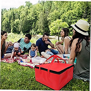 FELTECHELECTR Insulation Bags Foldable Tote Bag Shopping Tote Bag Large Tote Bags Lunch Insulation Coolers Keep Warm Groceries Bag Pizza Carry Bag Non-woven Fabric Red Insulated Food Carrier Bag