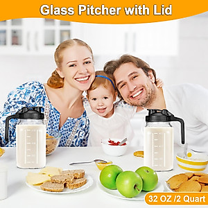 UYEIKMLOP 32 OZ Mason Jars with Lid, Glass Pitcher Double Leak Proof with Pour Spout Handle, 2 Quart Wide Mouth Breast Milk Pitcher for Fridge, Creamer Container for Coffee, Sun Tea(Black,2 Pack)