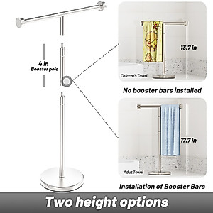 VEHHE T-Shape Hand Towel Holder for Bathroom, Height Adjustable Hand Towel Stand, SUS304 Stainless Steel Towel Holder Stand Non-Slip for Adults, Children（Silver）