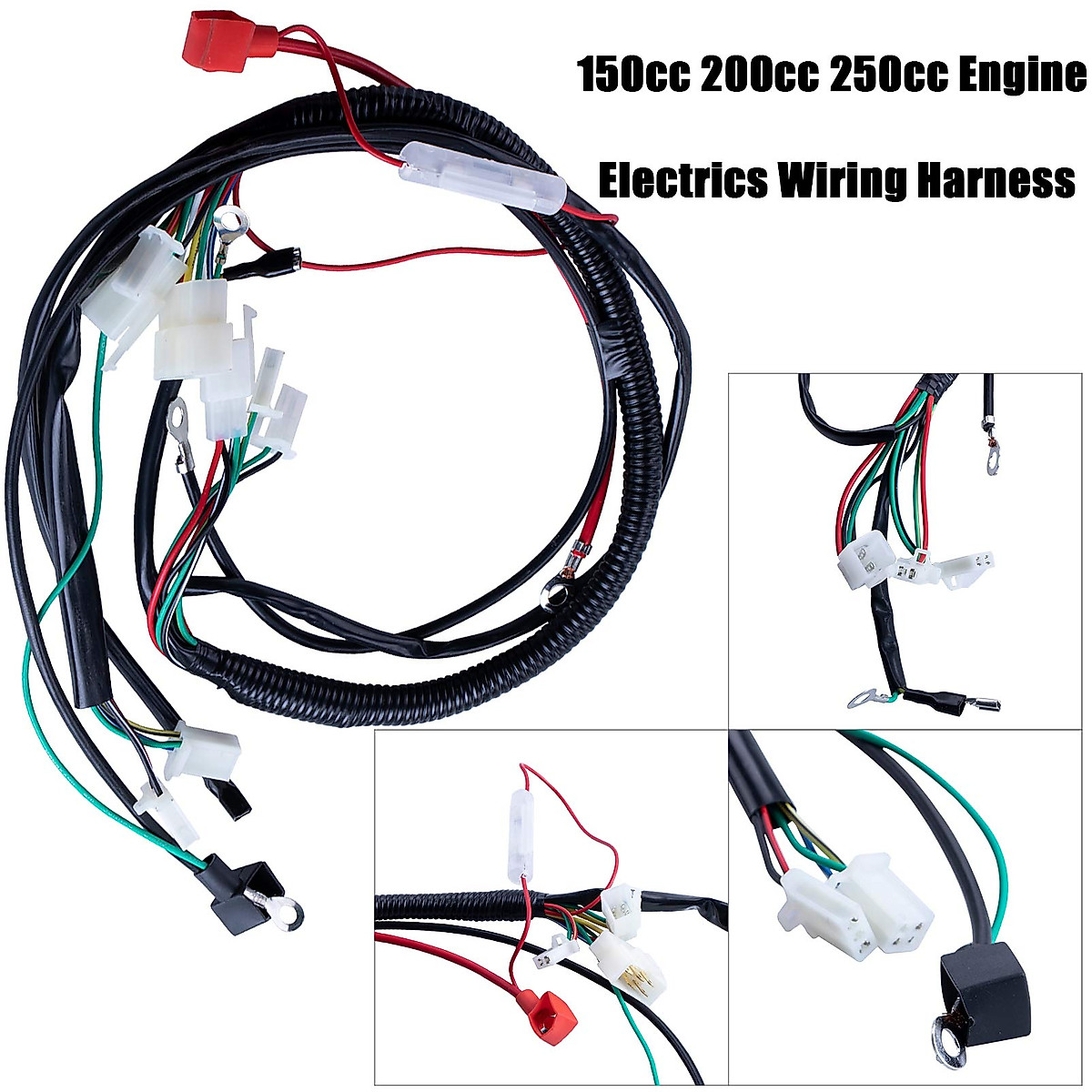 Complete Electrics Wiring Harness CDI Ignition Coil Solenoid Relay Spark Plug Kits for Chinese 4-Stroke ATV Quad Dirt Bike 150cc 200cc 250cc Go Kart by OTOHANS AUTOMOTIVE