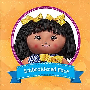LOVE & HUG 17" African American Black Doll | Stuffed Soft Plush Doll with Blue Dress and Soft Yarn Hair for Kids and Toddlers to Love and Hug | Gift for Birthday, Christmas