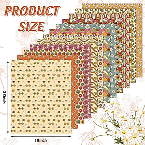 Whaline 12Pcs Retro Floral Cotton Fabric Bundles Rose Pink Boho Flower Rainbow Fat Quarters Groovy Hippie Quilting Patchwork for DIY Handmade Crafting, 18 x 22 Inch