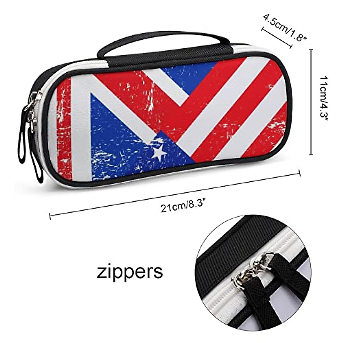 British and American Flag Pencil Case Bag Large Capacity Stationery Pouch with Handle Portable Makeup Bag Desk Organizer