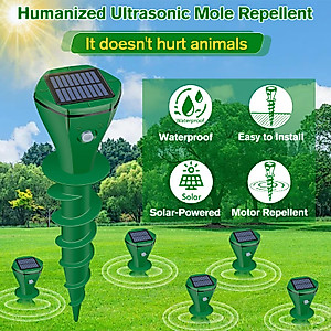 Ultrasonic Mole Repellent Outdoor, 2024 Upgrade Mole Repellent Solar-Powered for Lawn Garden Yard, Mole and Vole Repellent Waterproof, Effectively Repels Gophers Snake Chipmunks Groundhogs, 2 Pack