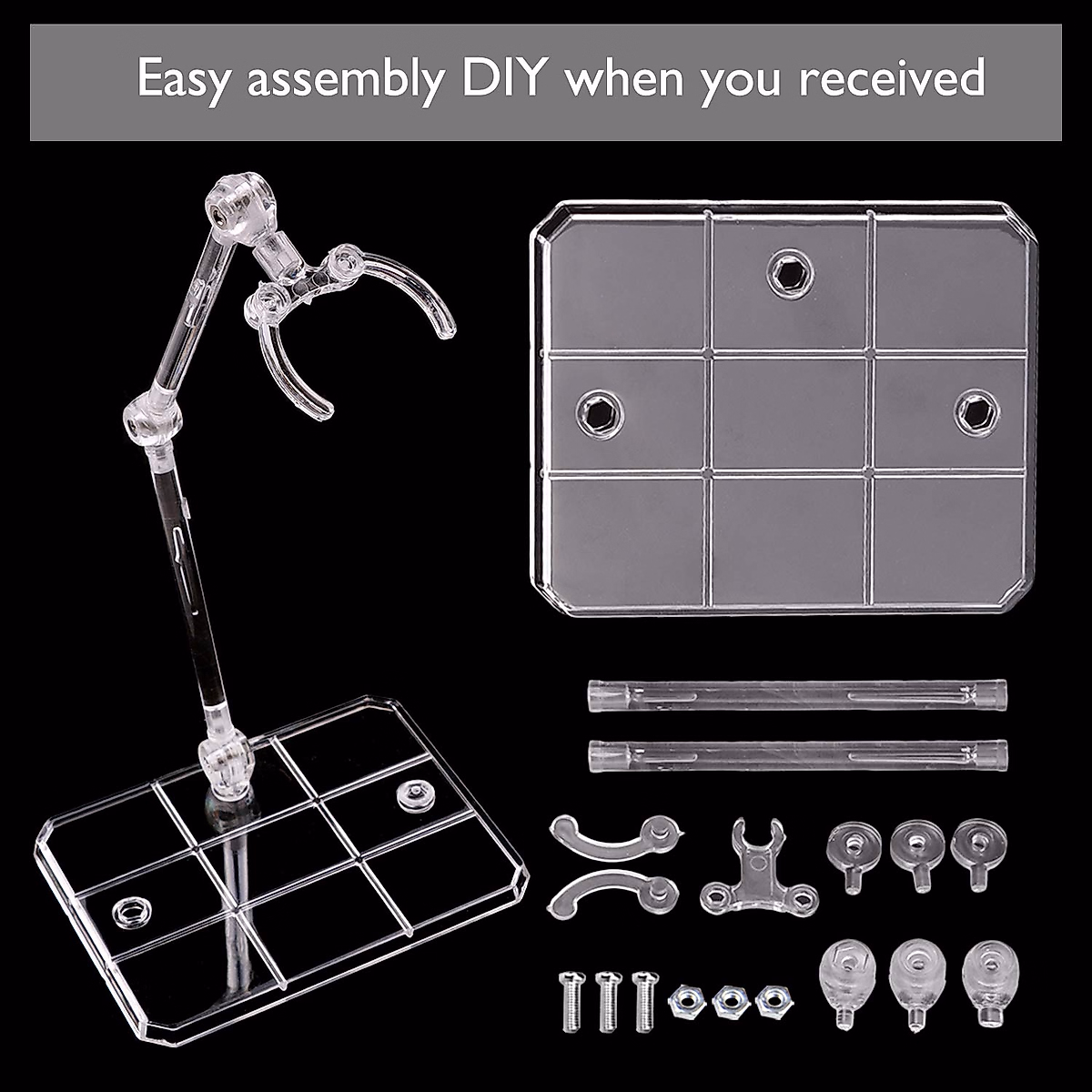 Migaven Action Figure Stand, 10pcs Assembly Action Figure Display Holder Base Doll Model Support Display Stand Compatible with HG RG SD SHF Gundam 1/144 Toy Clear