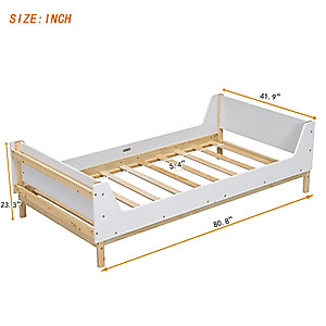 Kids Twin Size Bed Frame with Storage Bookcase, Wood Twin Bed Frames for Kids, Twin Bed Frame with Headboard and Footboard for Boys Girls, No Box Spring Needed,White