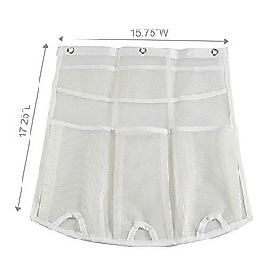 Home-X Hanging Mesh Shower Organizer, Bathroom Shower Organizer for Essentials, Shower Storage Pockets for Shampoo, Conditioner, Soap, and More, 17 ¼" L x 15 ¾" W, White