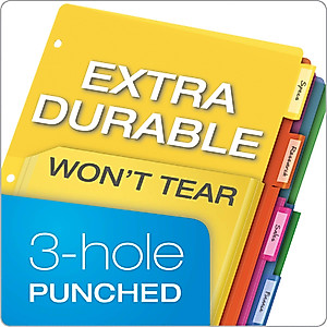 Oxford Expanding Plastic Binder Dividers, Flexible Front Pockets Expand 1/4", 5 Tab, Insertable Multicolor Tabs, Letter Size, 3 Sets (89604)