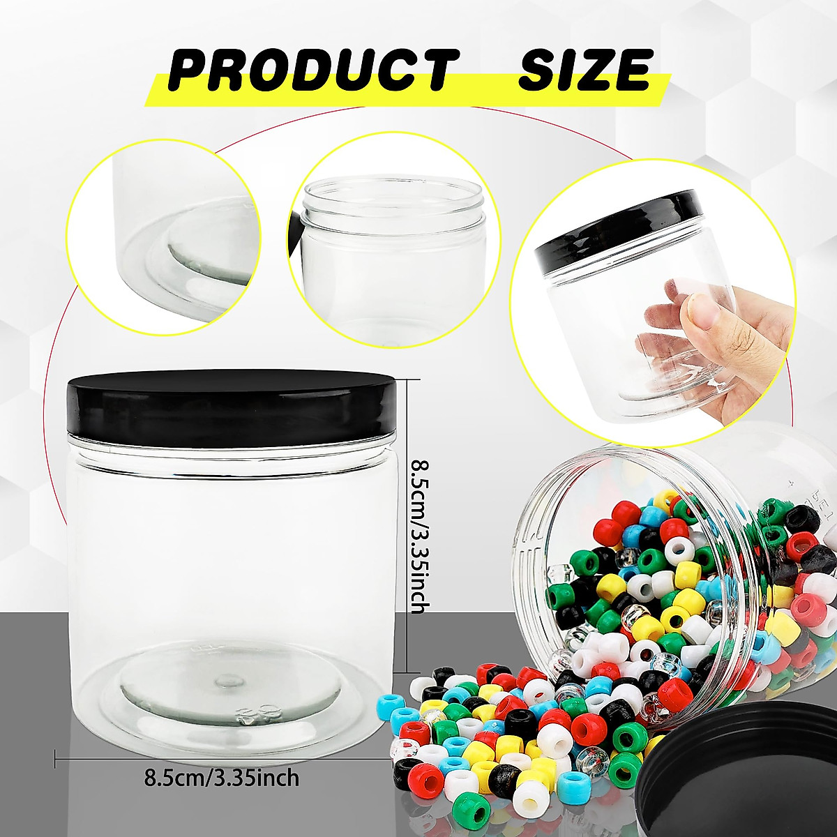 20 Pack 12oz Plastic Jars with Lids - Refillable Round Clear Containers for Candy, Kitchen, Food Storage & DIY Crafts