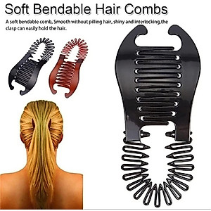 3Pcs Banana Hair Clips for Women - Banana Hair Clips, Banana Clips Hair for Fine Hair, Soft Bendable Hair Combs, Banana Clips Hair for Thick Hair (Brown+Black+White)