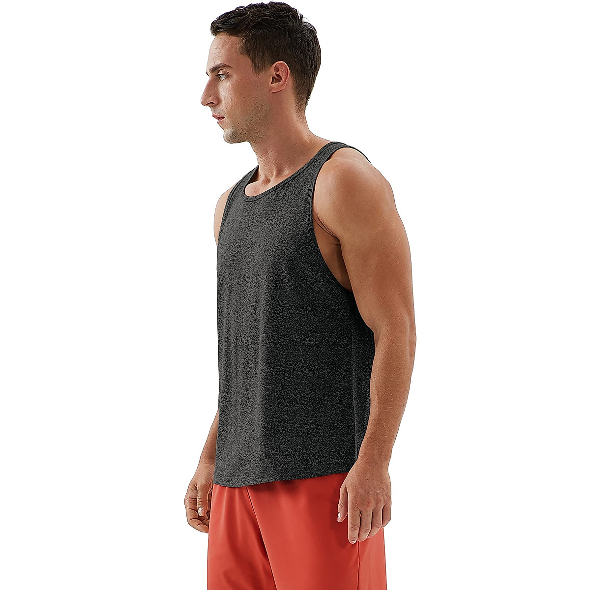 icyzone Workout Tank Tops for Men - Running Muscle Tank Exercise Gym Tops Athletic Shirts (Black Heather, Medium)