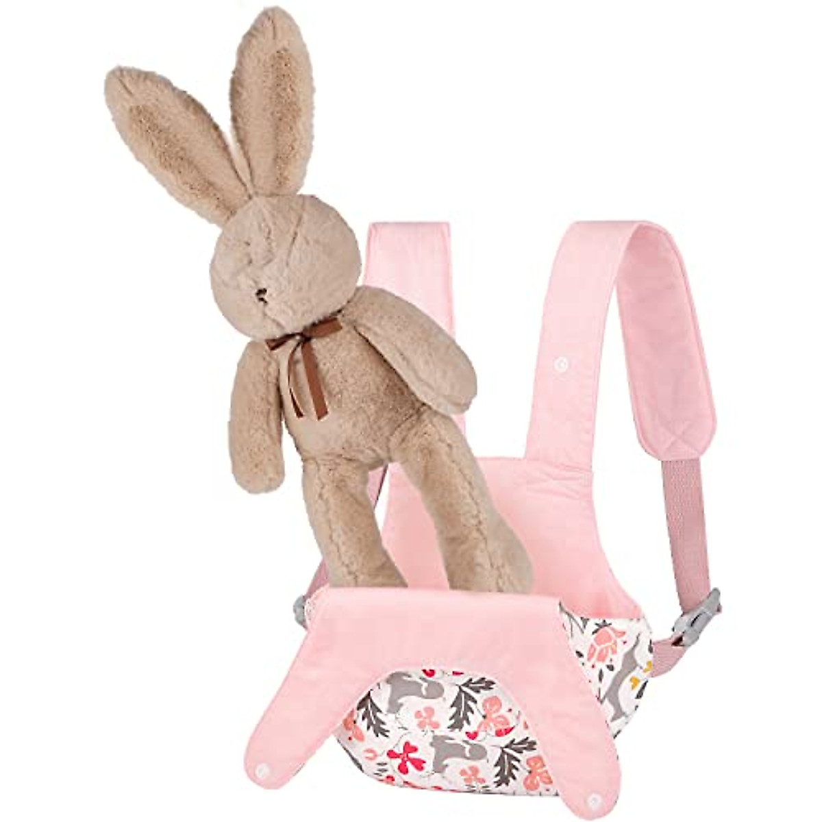GAGAKU Toy Baby Carrier for Dolls Doll Accessory Stuffed Animal Carrier for Kids with Adjustable Straps - Pink Deer