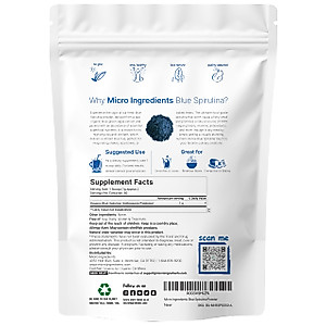 Organic Blue Spirulina Powder (Phycocyanin Extract), 60 Servings - No Fishy Smell, 100% Vegan Protein from Blue-Green Algae, Natural Luminous Food Coloring for Smoothies, Baking, Drinks & Cooking