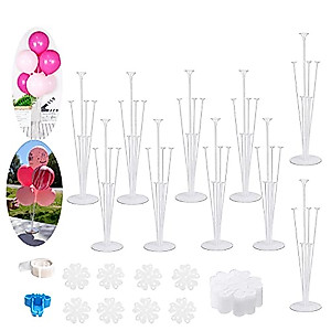 10 Sets of Balloon Stand Kits 28'' balloon base, Reusable Balloon Column Stand kit for Table, Tie Tool, Flower Clips, for Birthday Wedding Party Decorations (10 set)
