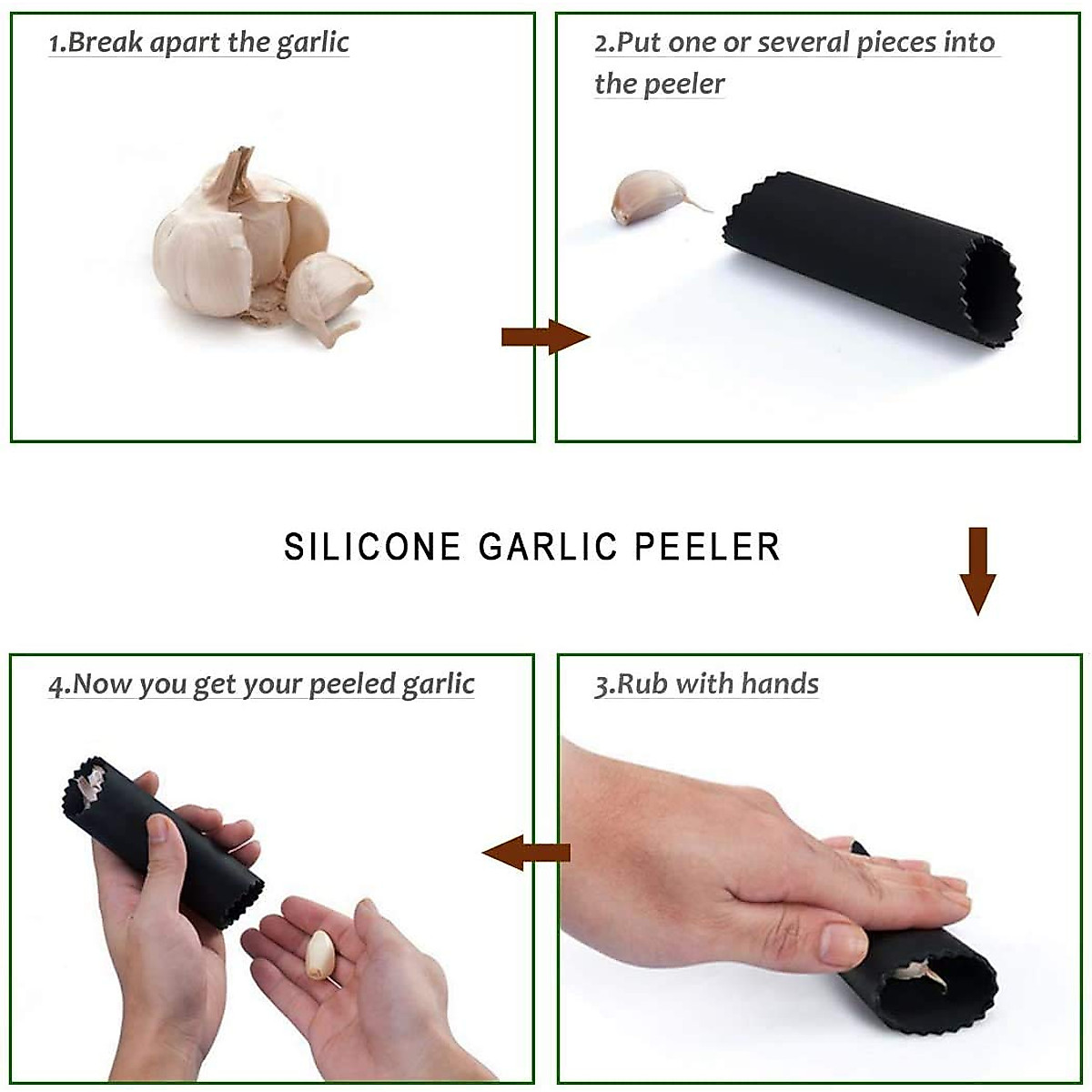 WEPPC Garlic Press Rocker Stainless Steel Garlic Mincer Crusher and Peeler, Ergonomic, Easy to Use, Black