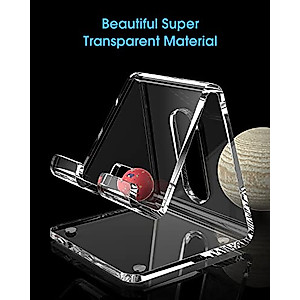 KTRIO Acrylic Cell Phone Stand, Clear Phone Holder, Transparent Phone Stand for Desk Phone Dock Cradle Compatible with iPhone 14 13 Pro Max 12 11 XR, All Smartphones 4-8 inch, Desk Accessories