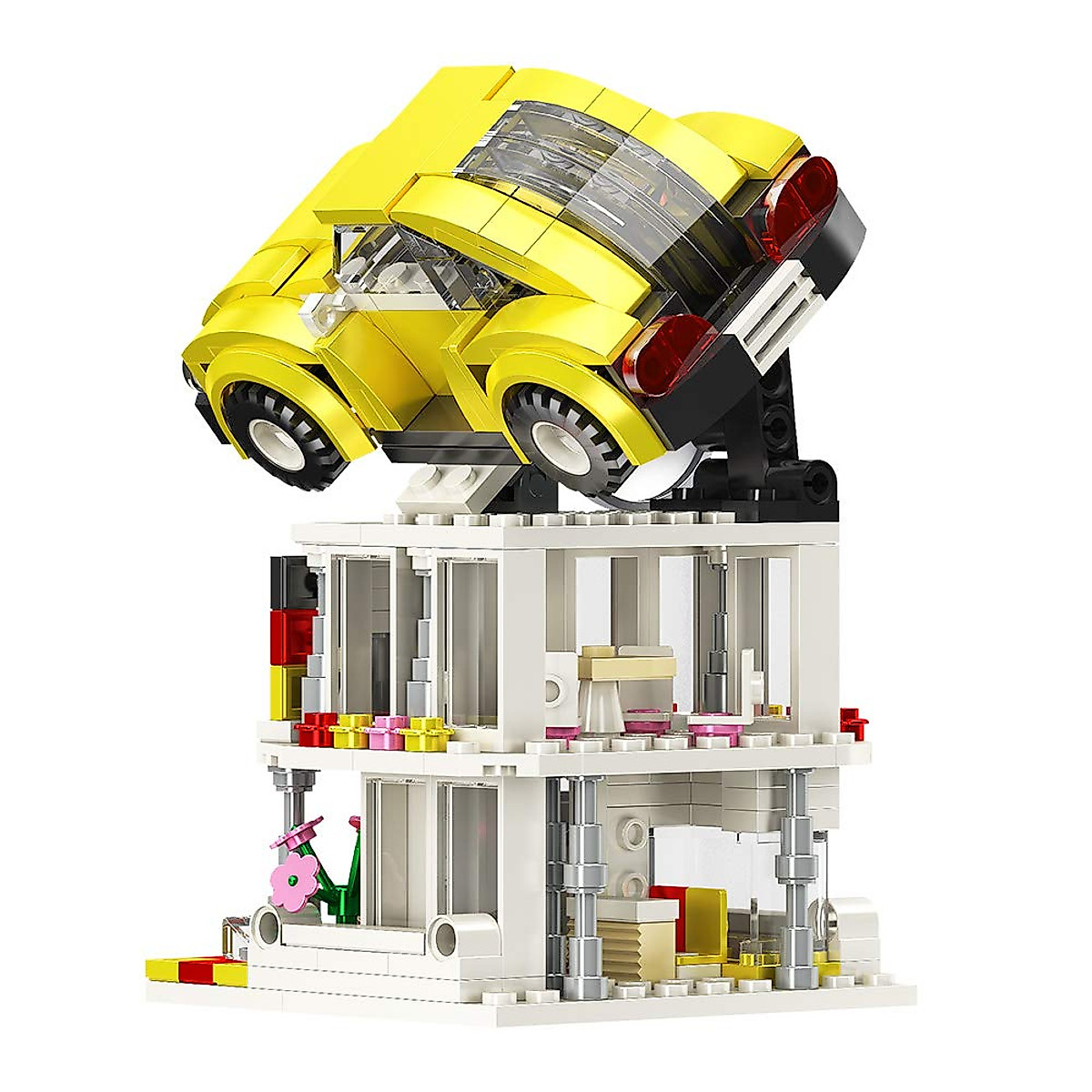 LEBLOCK Building Blocks Toy for Toddlers ,Toys Car Castle Die Cast Vehicles Playsets Building Bricks Set for Kids and Adults - Stem Education Toys ,305 PCS ( Yellow Car )