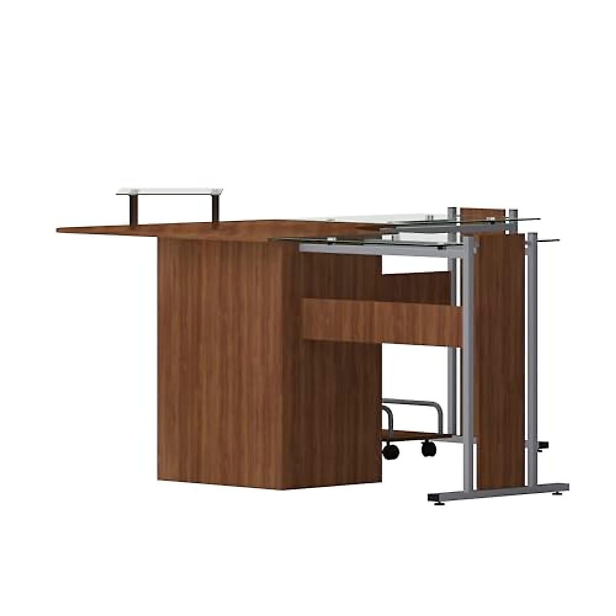 Flash Furniture Teakwood Laminate Corner Desk with Pull-Out Keyboard Tray and CPU Cart
