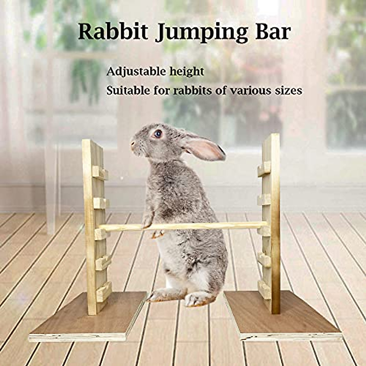 kathson Rabbit Jump Bar, Natural Wood Toy Set Adjustable Height Jump Hurdle Bar Rabbit Exercise Obstacle Training Games