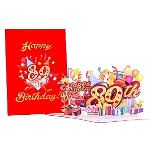 iGifts And Cards Happy 89th Red Birthday 3D Pop Up Greeting Card – Awesome 89 Birthday Card For Woman, Man, Happy Eighty Nine Birthday Gift For Mom, Dad, Wife, Husband Present, 5" X 7"