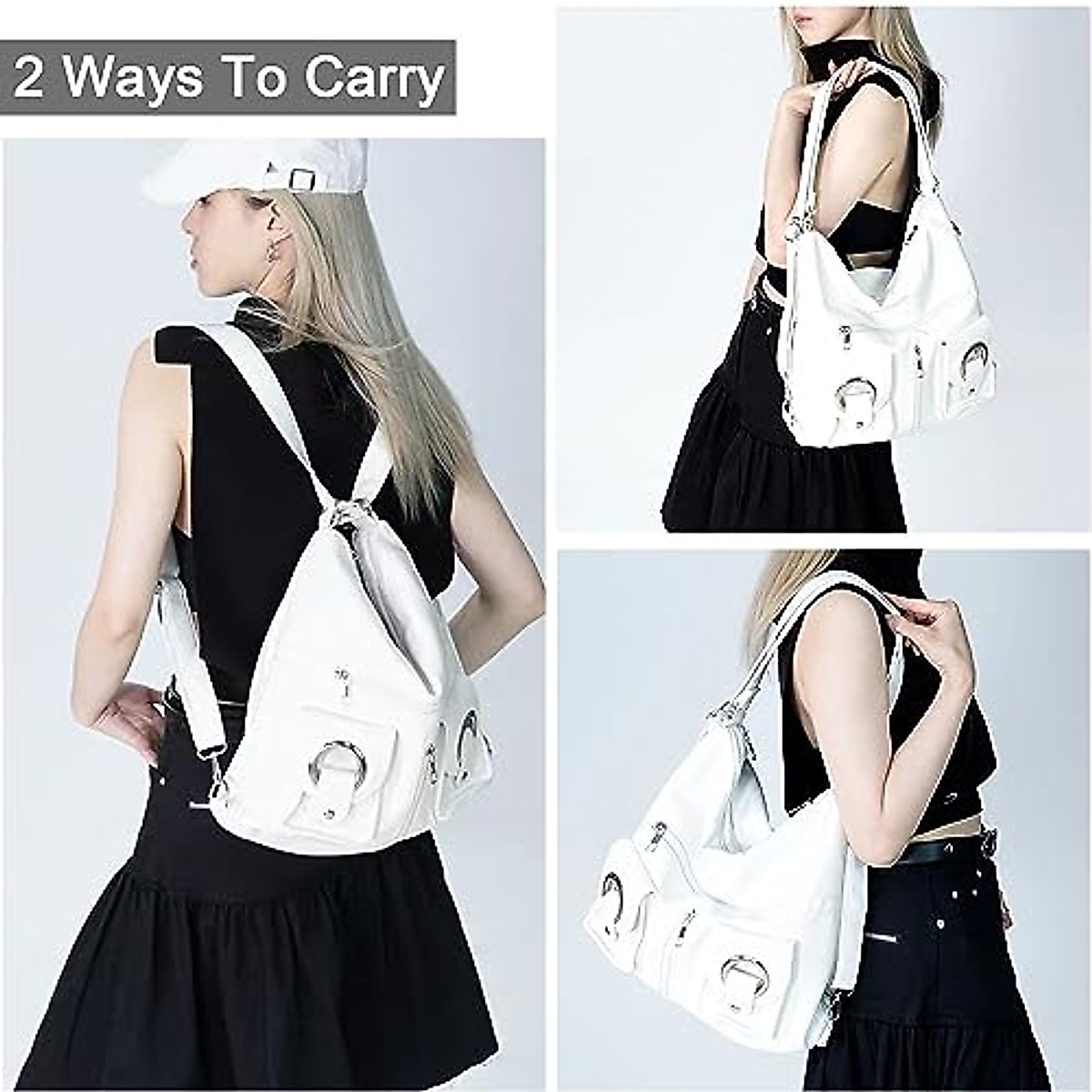 Faux Leather Tote Bag for Women - Large Capacity Shoulder Hobo Handbag Work Purse