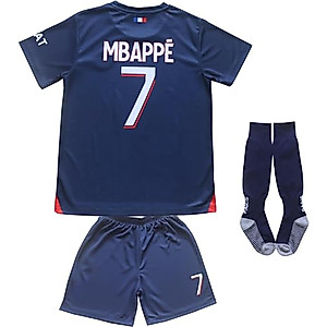 ORGBRAIN 2023/2024 Home #7 Football Soccer Kids Jersey Shorts Socks Set Youth Sizes (Navy, 30)