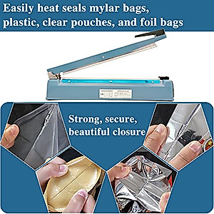 Impulse Heat Sealer 16 Inch Mylar Bag Sealer Heat Seal Machine, 110v Manual Heat Sealer for Plastic/Poly/Cookie Bags, 8 Replacement Parts & Teflon Cloth Strip(2 Round Cutter Lines Included)