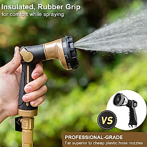 FANHAO Garden Hose Nozzle Heavy Duty, 100% Metal Water Hose Sprayer with 8 Spray Patterns, High Pressure Spray Nozzle Thumb Control On Off Valve for Lawn & Plant Watering, Car & Pet Washing - Khaki