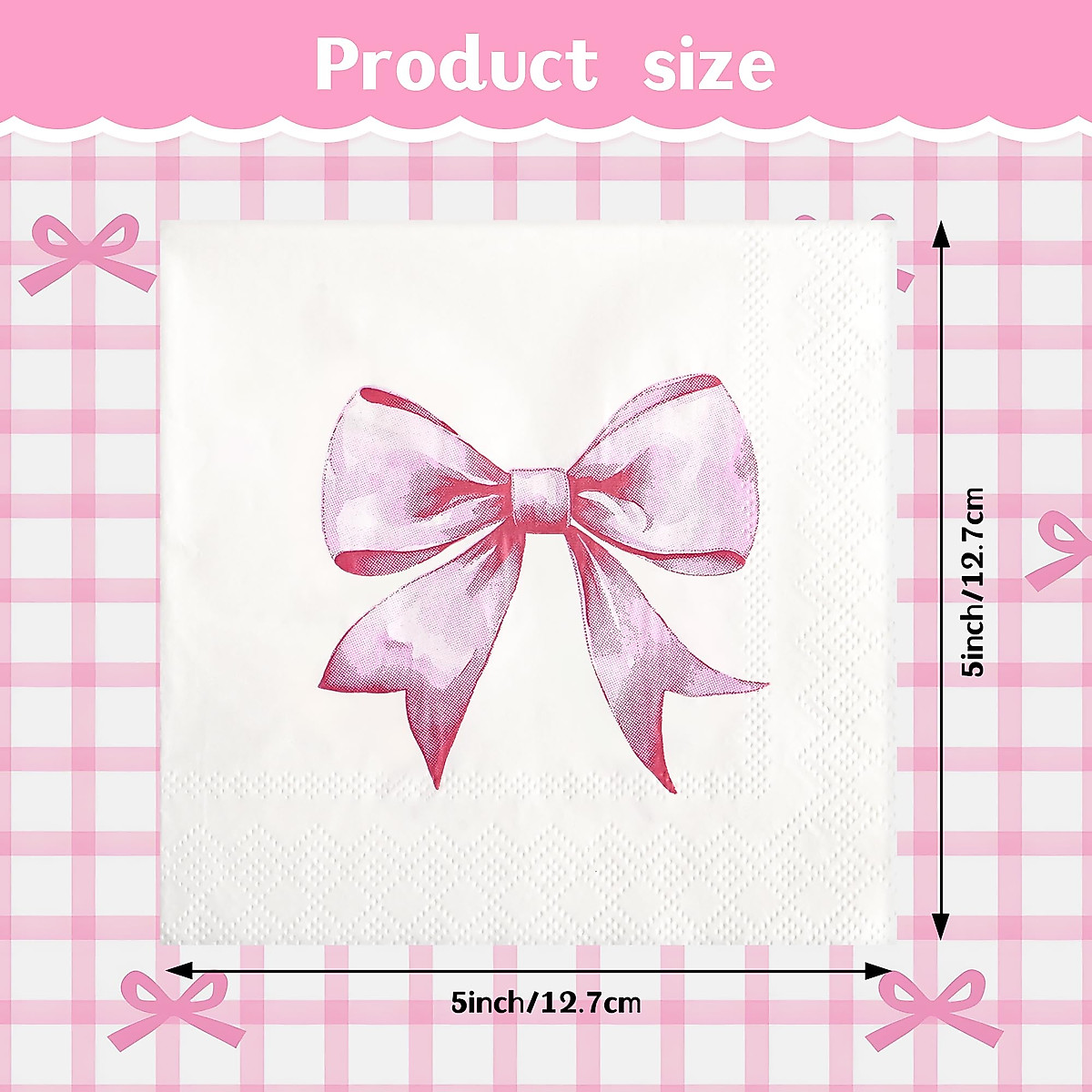 120Pcs Pink Bow Napkins-2 ply, 5 x 5 Inches Bachelorette Decorations Bow Party Theme Bridal Engagement Decor, Coquette Cute Supplies, Girl Tea Party Baby Shower Tableware Birthday Bow Napkins Decor