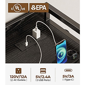 Rolanstar Dresser with Power Outlets and LED Lights, 8 Drawers Dresser with Side Pockets, Fabric Chest of Drawers with PU Finish, Tall Dresser with Sturdy Frame & Wood Top for Bedroom, Black