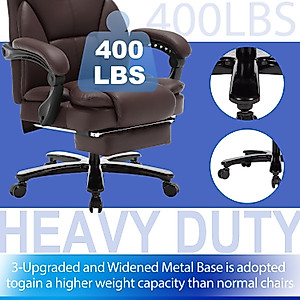 Big and Tall Reclining Office Chair with Footrest 400lbs, PU Leather Executive Office Chairs for Heavy People, High Back Home Office Desk Chair, Ergonomic Managerial Chairs with Wheels (Brown)