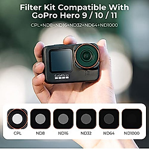 K&F Concept ND Filter Set Compatible with GoPro Hero12, Hero11, Hero10, Hero9 Black, 6 Pack (CPL/ND8/ND16/ND32/ND64/ND1000) Hero 9/10/11/12 Action Camera Accessory Neutral Density Polarizer Filter Kit